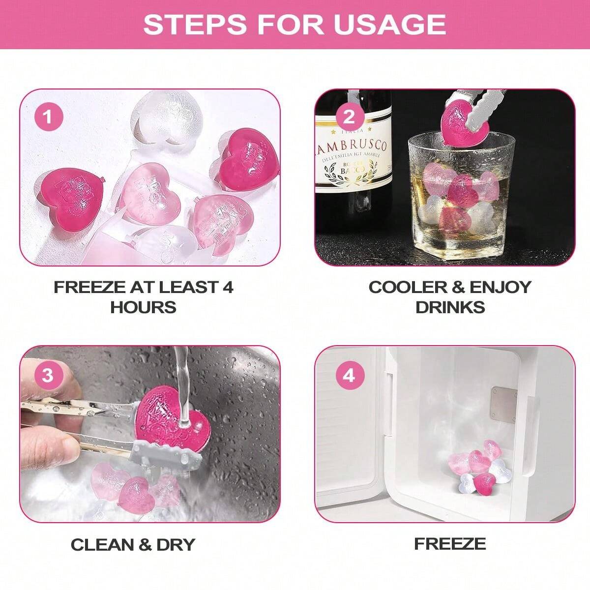 15 Pieces Reusable Heart Shaped Ice Cube, Cute Cartoon Heart Shaped Ice Cubes Refreezable ...