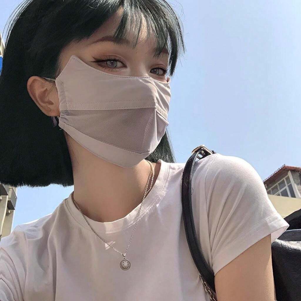 Summer Sunscreen Breathable Mesh Full Face Mask For Women, Thin Gauze ...