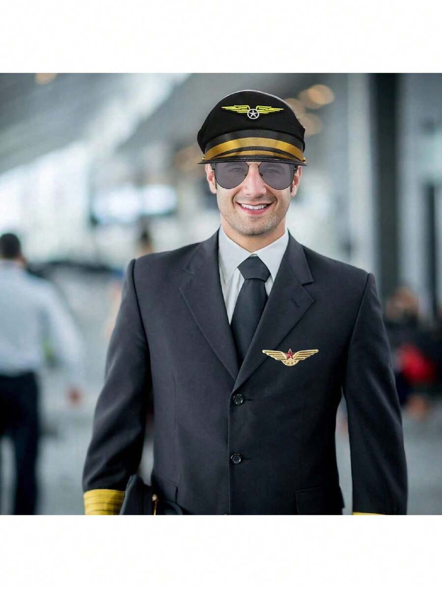 6pcs Airline Pilot Captain Hat Costume Accessories Set, Pilot Fancy ...