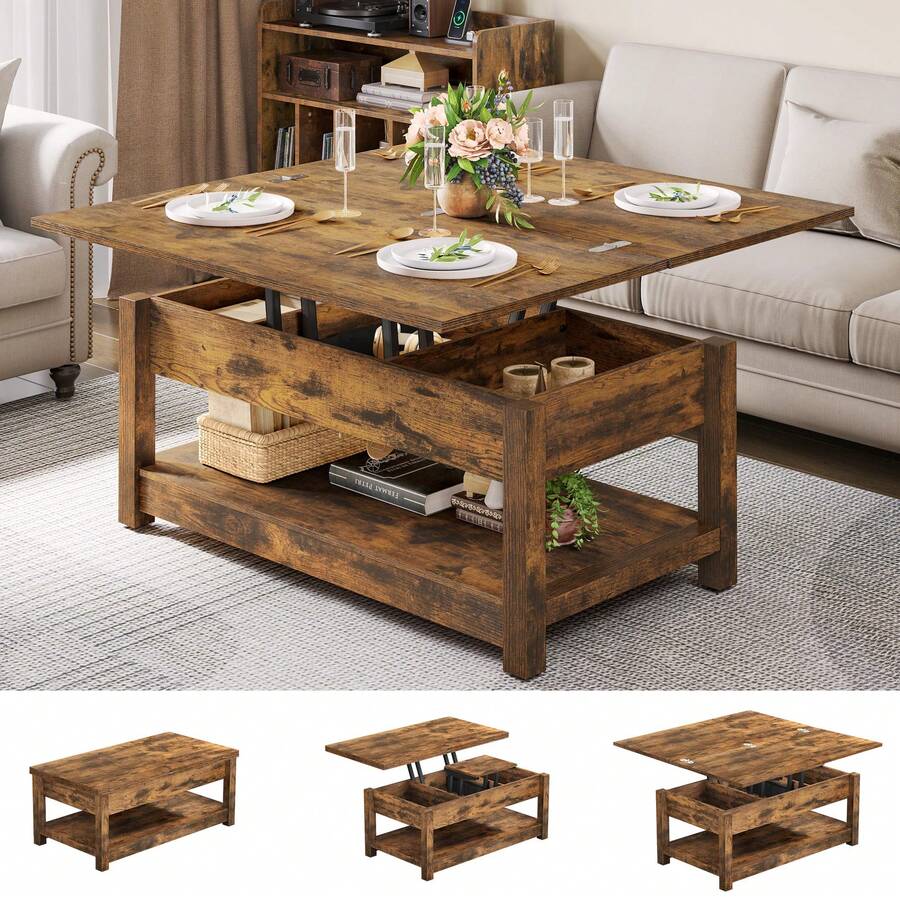YITAHOME Farmhouse Lift Top Coffee Table, 3 In 1 Multi-Function Center ...