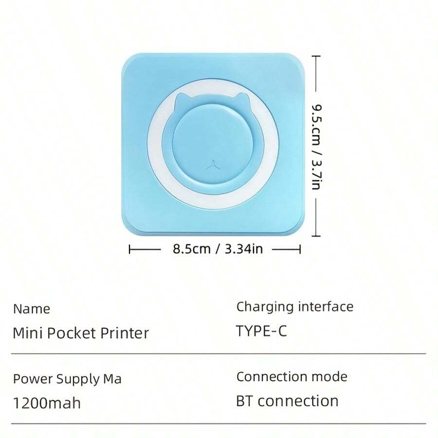 Blue Portable Rechargeable Mini Printer, Ideal For Printing Photos And ...