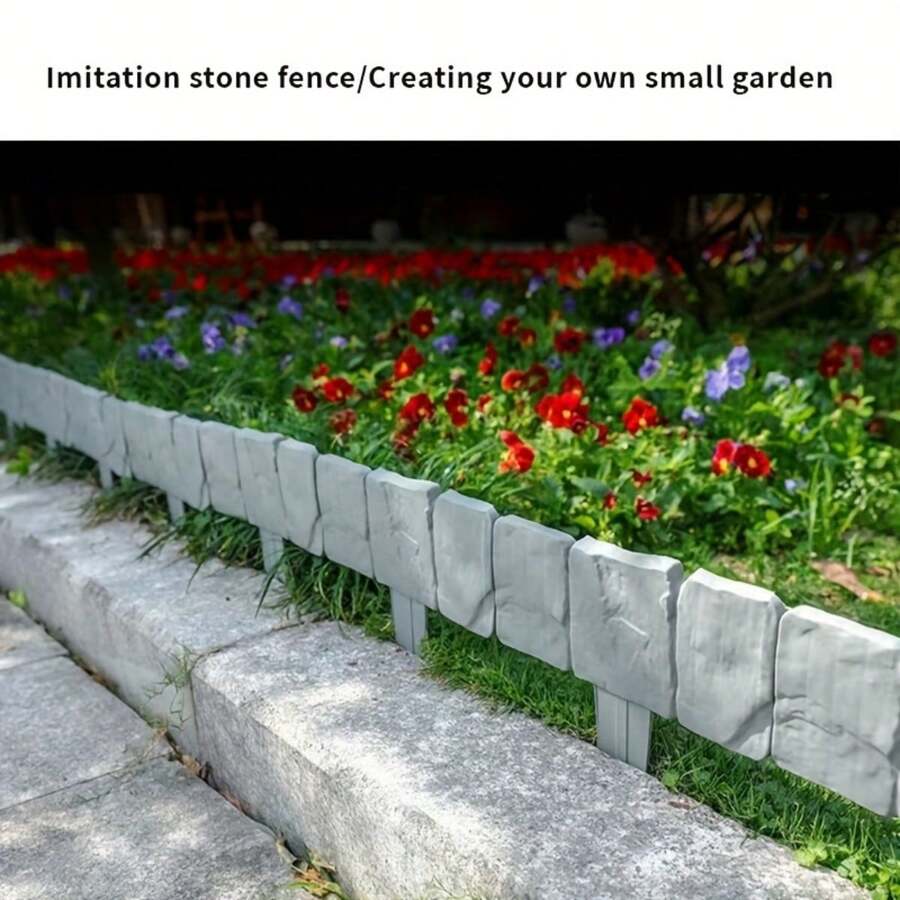 10pcs Rustic Faux Stone Garden Edging - Durable Plastic Border Fence ...