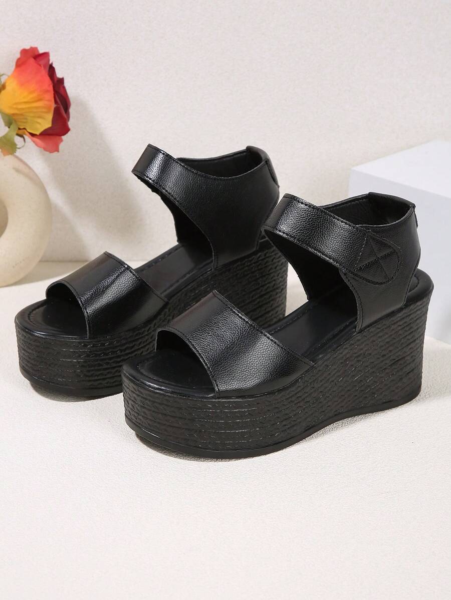 Damen Sandaletten mit Dickem Absatz, offene Zehenkappe, Knöchelriemen ...