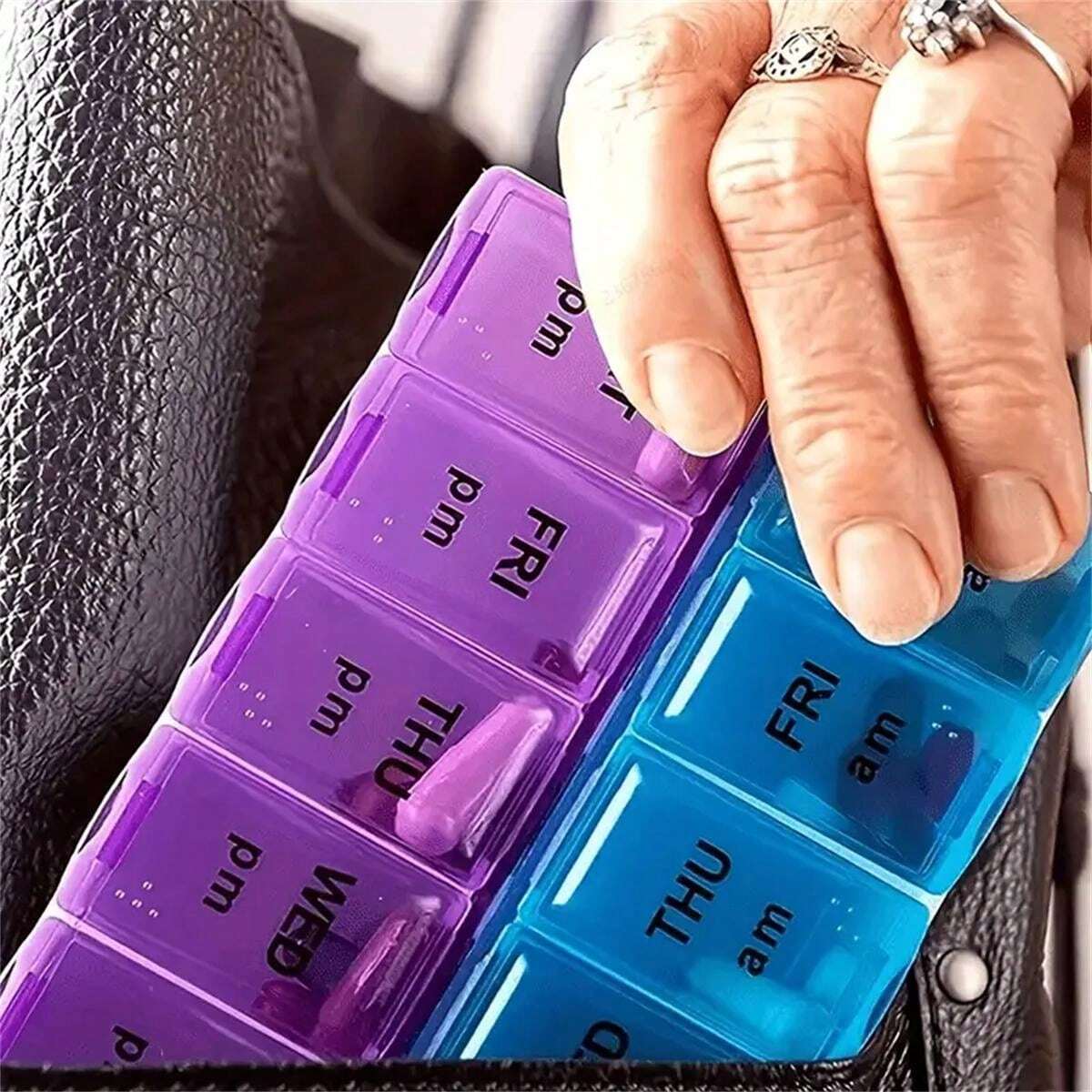 1pc Dual-Color Pill Box, Portable Weekly 7-Day Pill Organizer With ...
