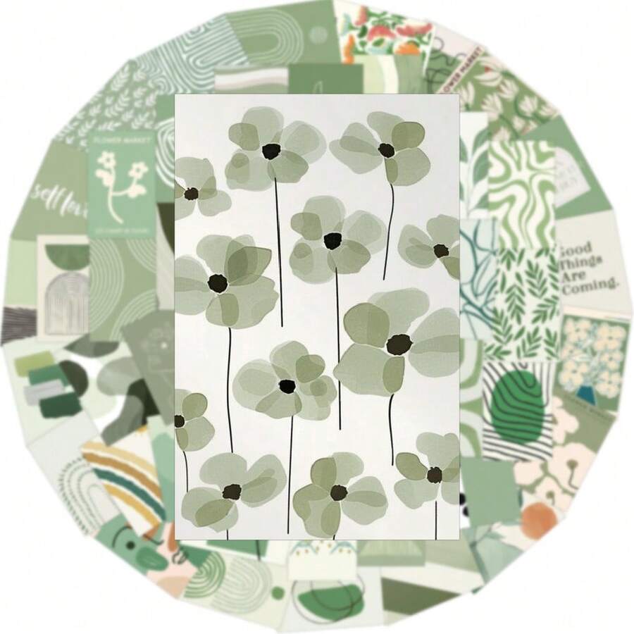 50pcs Sage Green Cartoon Graffiti Decor Stickers For Laptop, Water ...