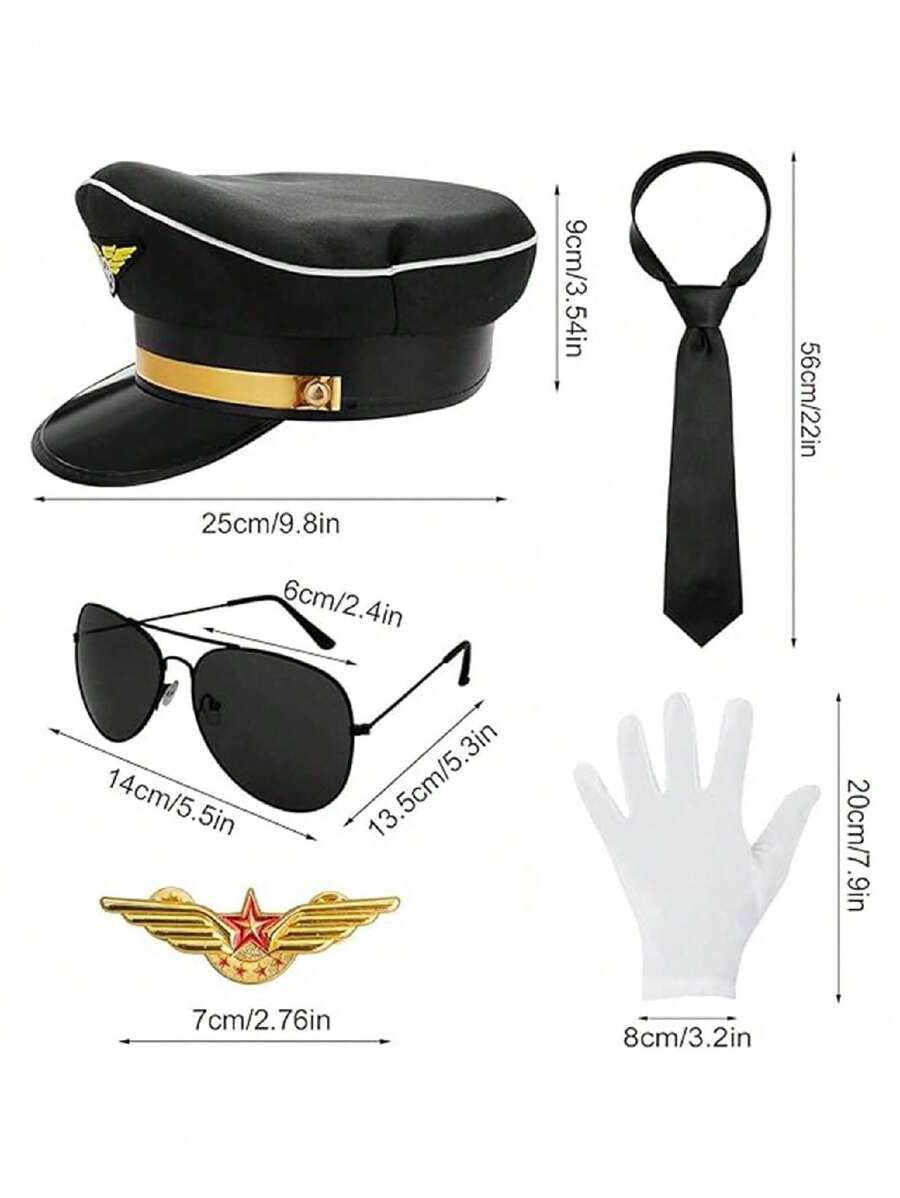 6pcs Airline Pilot Captain Hat Costume Accessories Set, Pilot Fancy ...