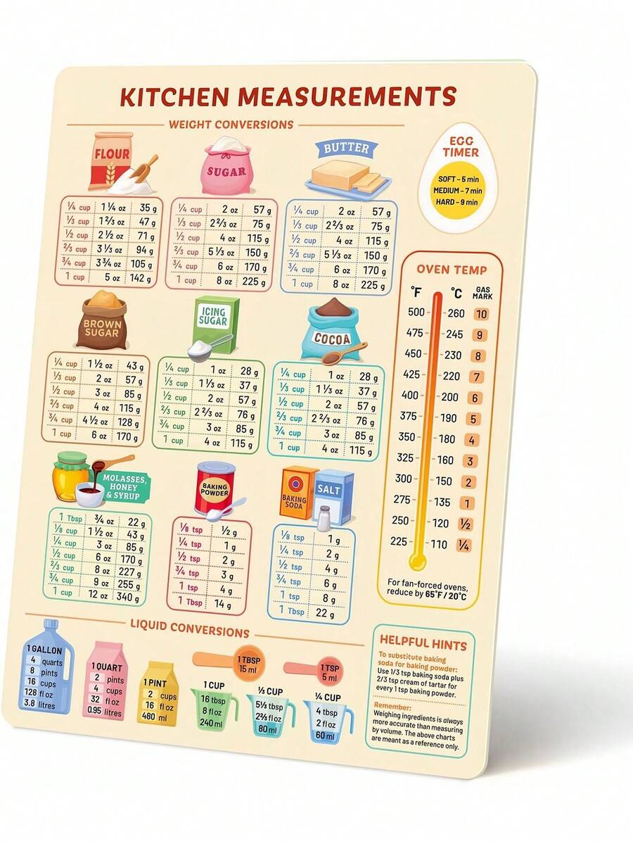 1pc 8inch/6inch Kitchen Conversion Chart Magnet - Imperial & Metric To ...