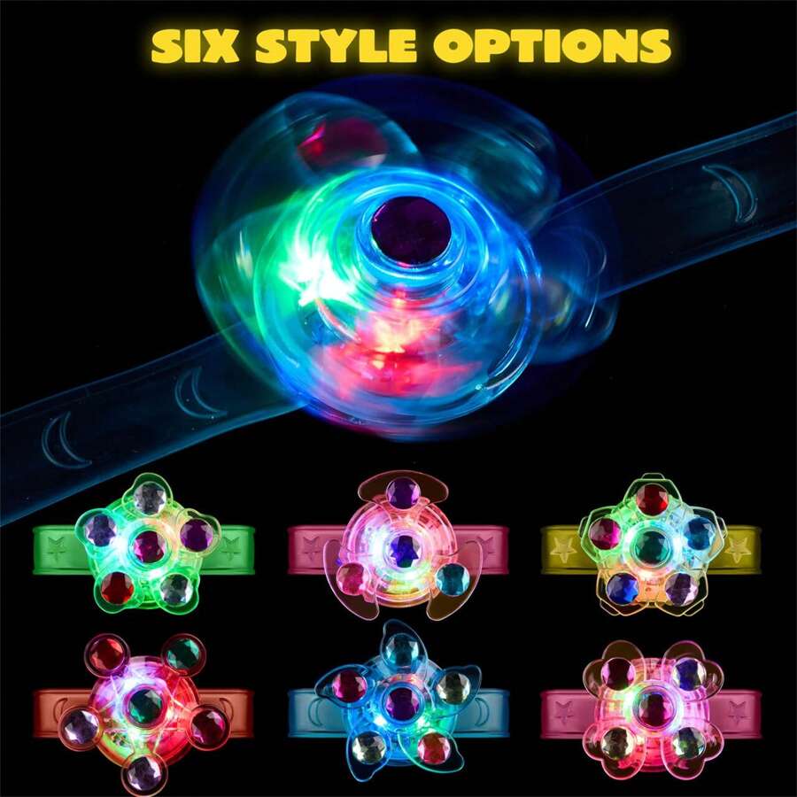 12 Pack LED Light Up Spinner Bracelets, Glow In The Dark Fidget Party ...