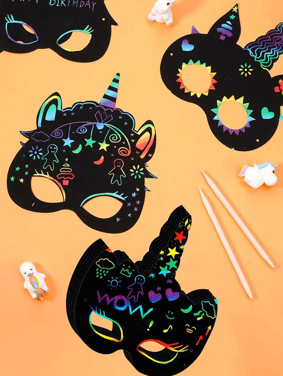 12pcs Unicorn Mask - 6 Styles Rainbow Scratch Unicorns DIY Mask Party ...