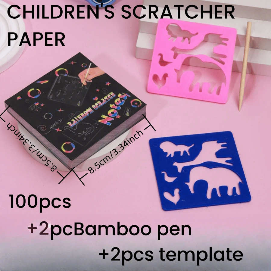 100pcs Scratch Art Set, Mini Rainbow Scratch Notes With Wooden Stylus ...