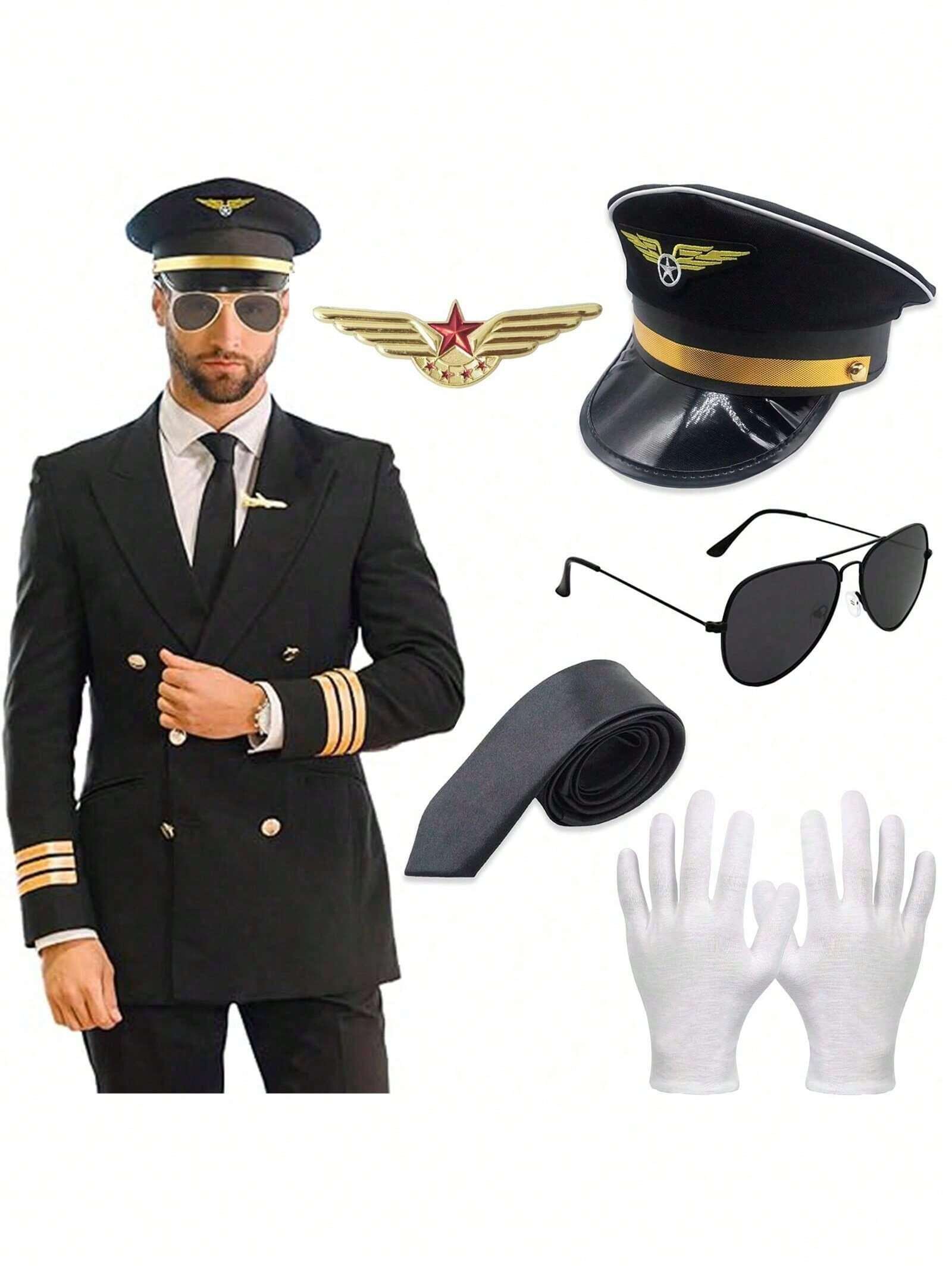 6pcs Airline Pilot Captain Hat Costume Accessories Set, Pilot Fancy ...