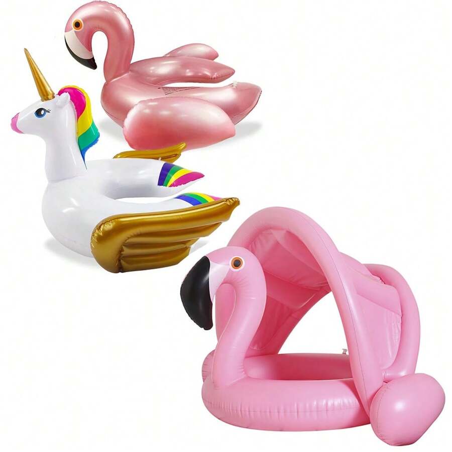 Unicorn And Flamingo Pool Float, Inflatable Pool Float With Awning, Fun ...