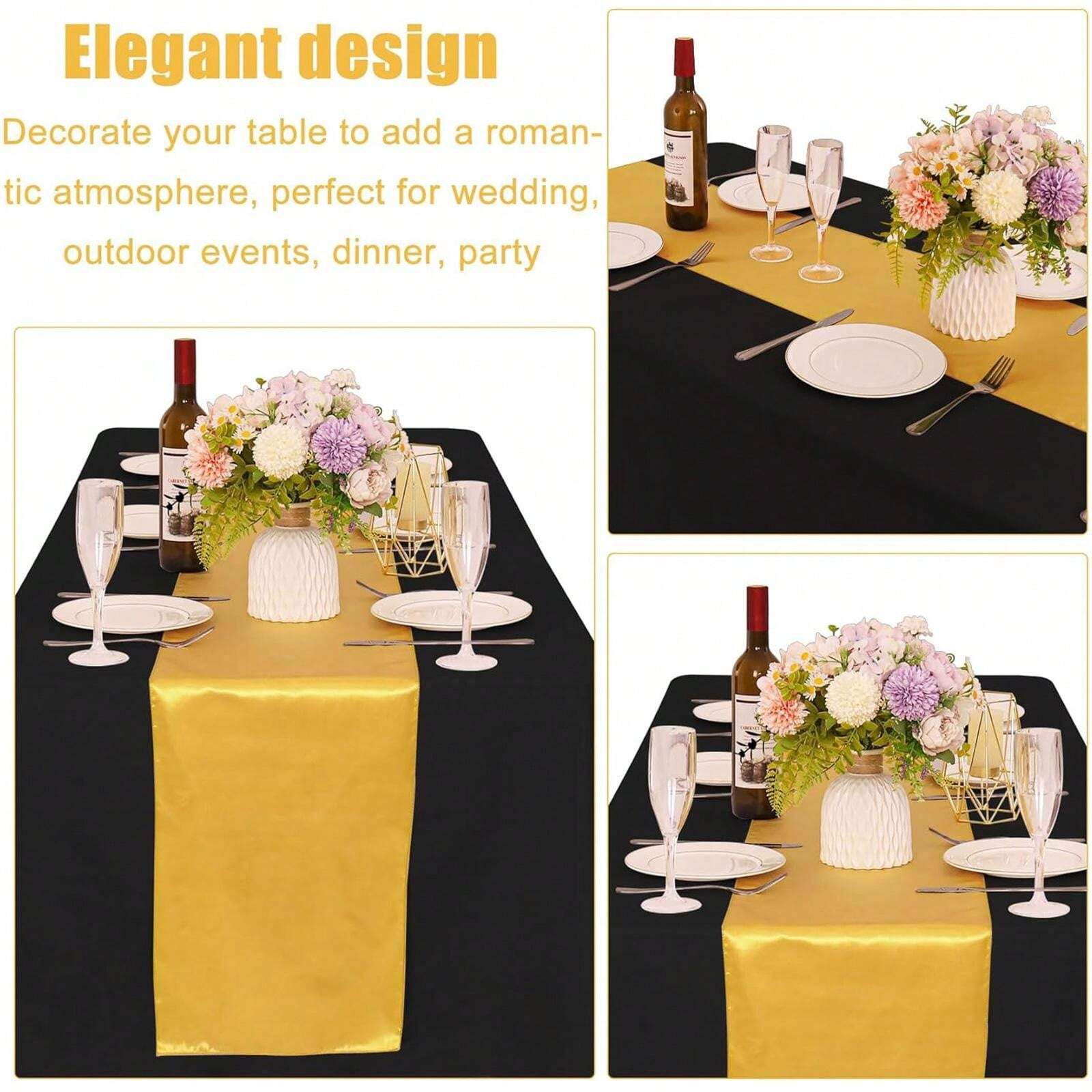 Elegant Table Decor Set, 54x108 Inch Plastic Tablecloths And 12x108 Inch Satin Table Runner Set ...
