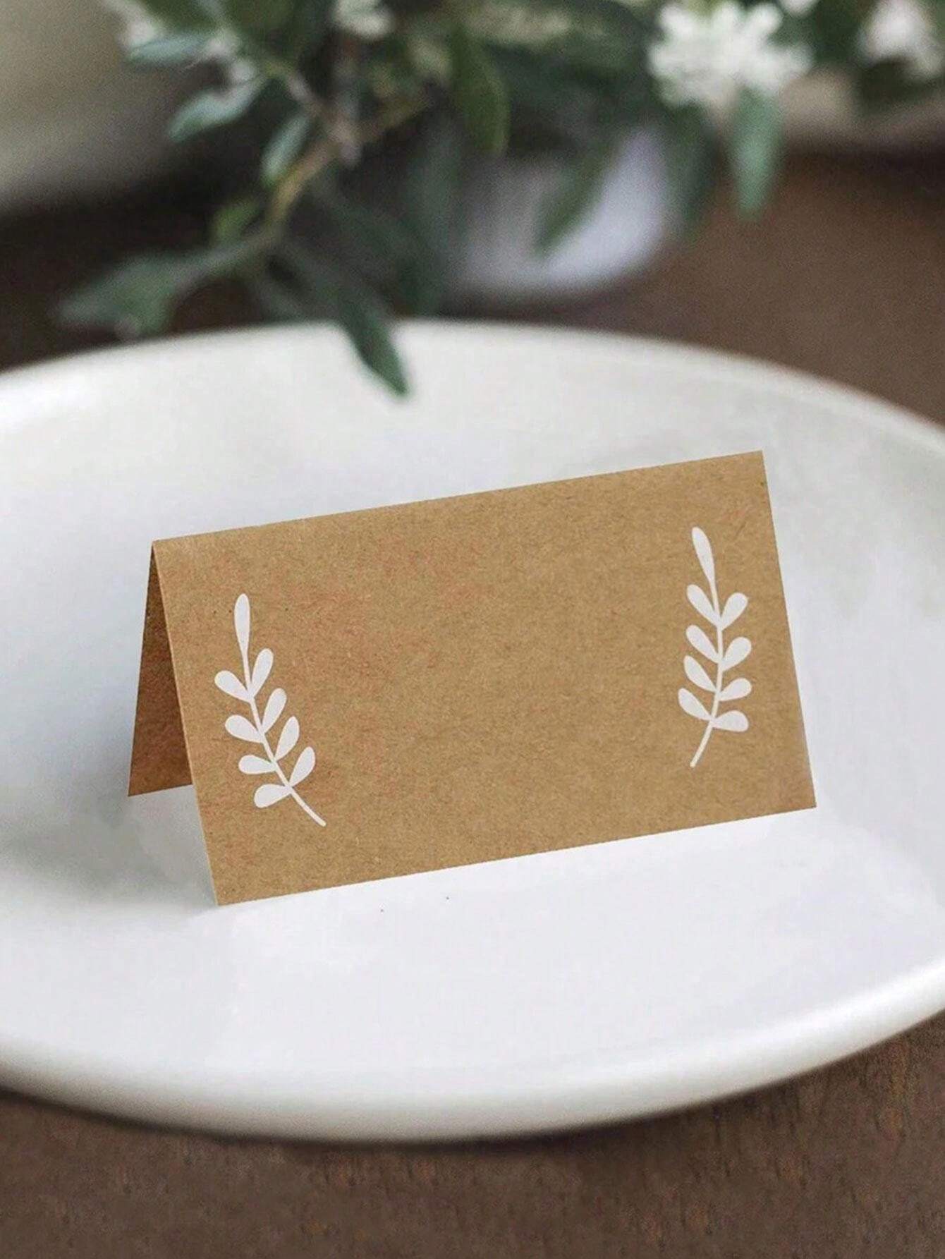 10pcs White Laurel Leaf Table Place Cards Kraft Paper Cards For Rustic ...