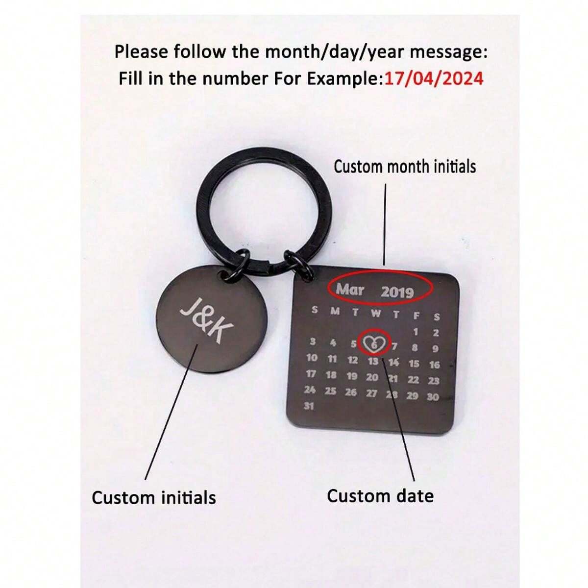 1pc Personalized Couples Calendar Keychain, Engraved Calendar Keychain ...