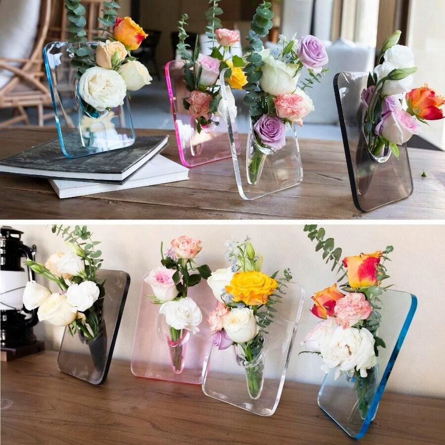 EASY365 Clear Acrylic Photo Frame Flower Vase, 8 X 6 Inch Aesthetic ...