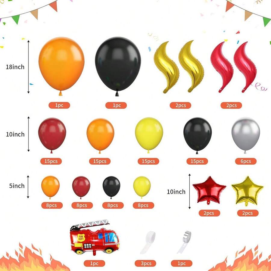 Black, Orange, And Red Balloon Garland Kit, Fire Truck Balloon Arch ...