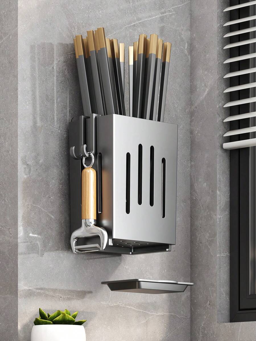 1pc Flatware Storage Box, Modernist Wall-Mounted Punching-Free Flatware ...