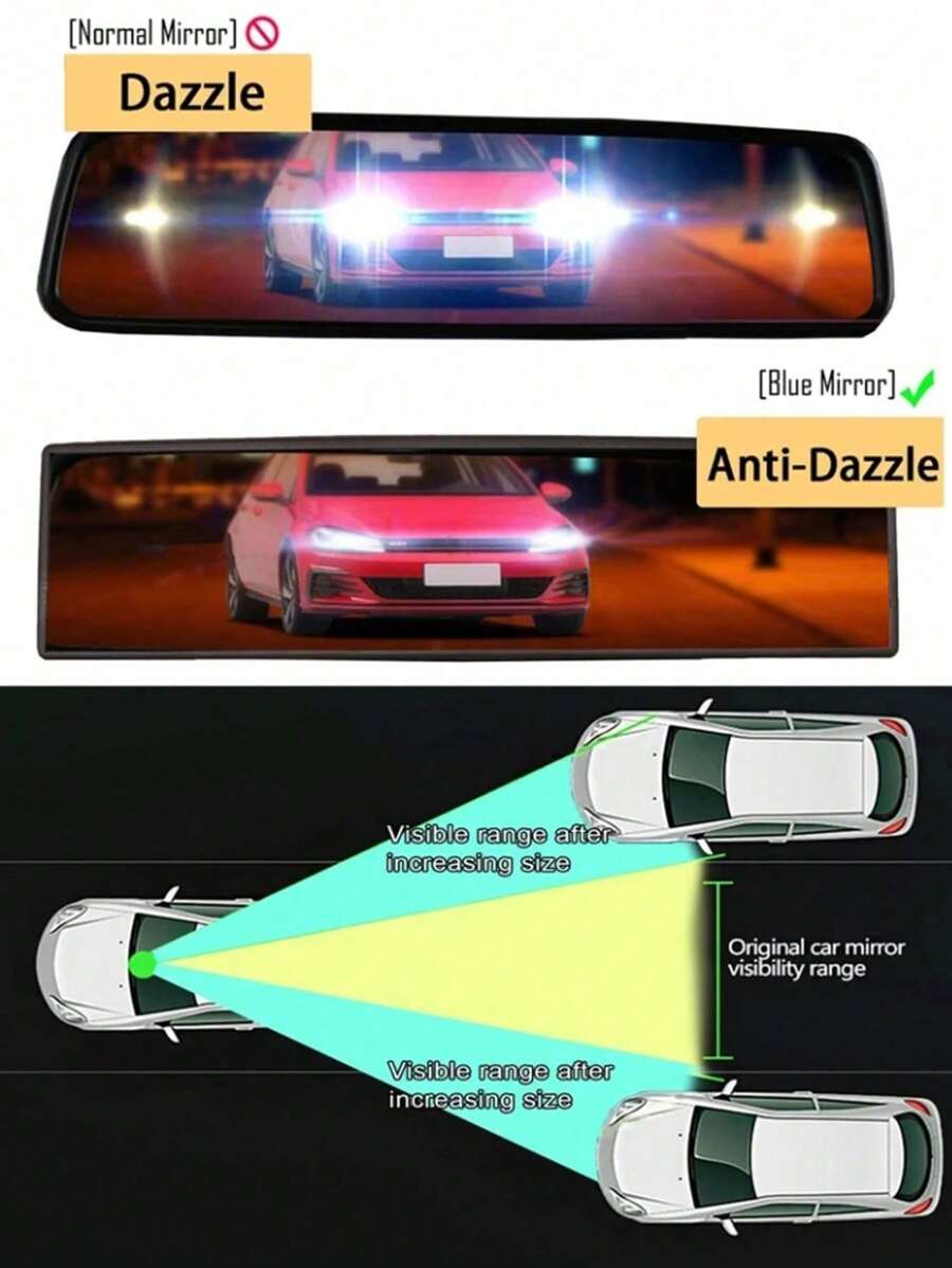 1pc Anti-Fog Anti-Glare Indoor Rearview Mirror With Wide-Angle Curved ...