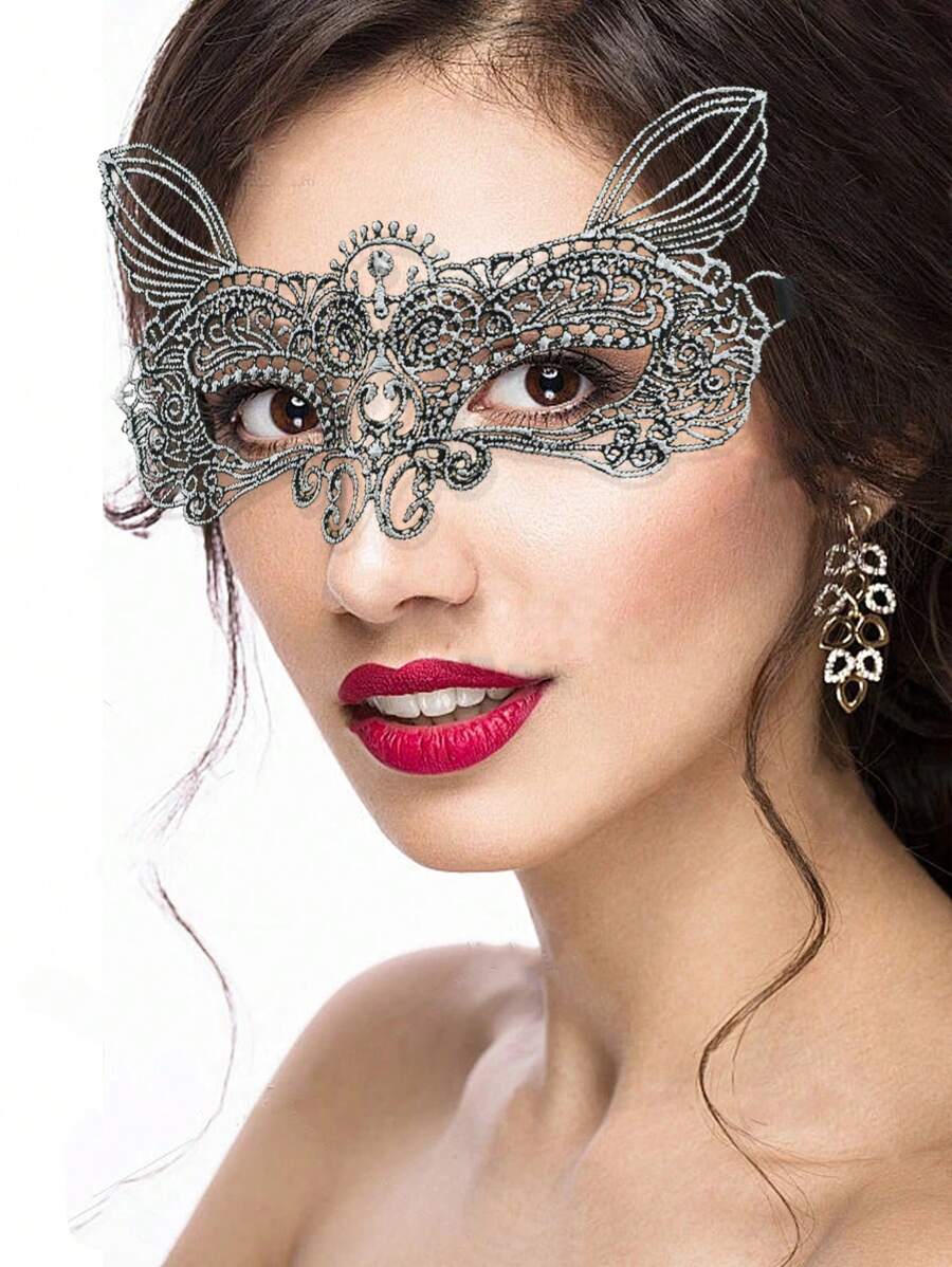 Double Ribbon Style Golden Lace Mask For Women's Masquerade Party ...