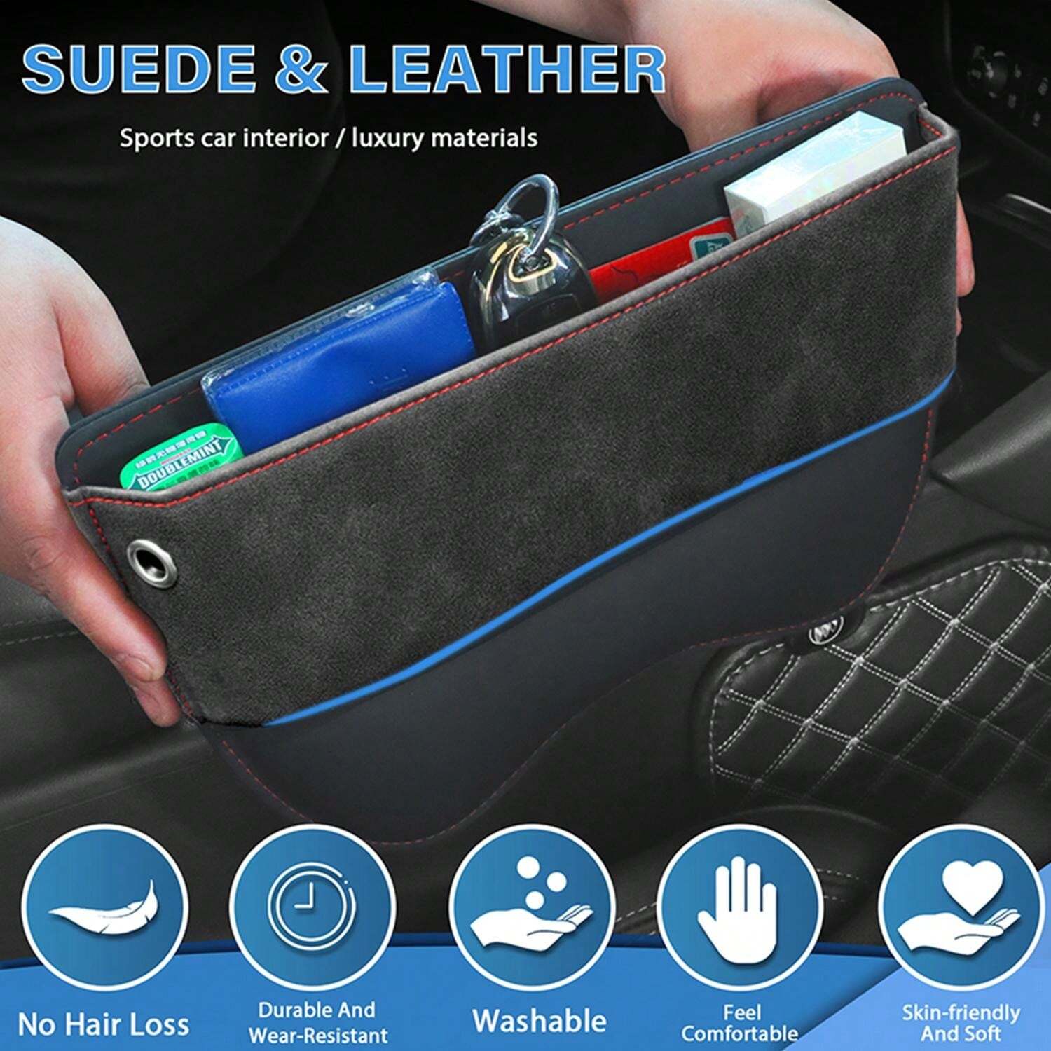Suede Car Seat Side Storage Pocket For Car Seat Gap Filler Organizer ...