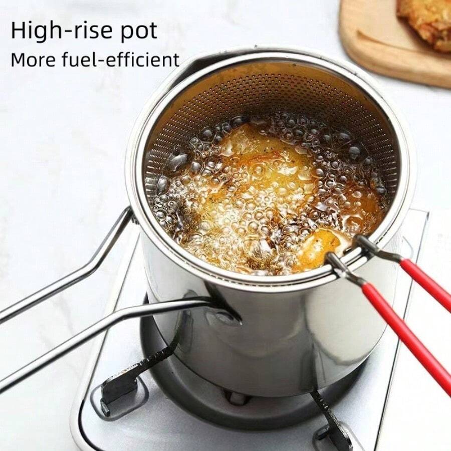 1 Set 304 Stainless Steel Fryer Pan With Frying Basket And Rack, Deep ...