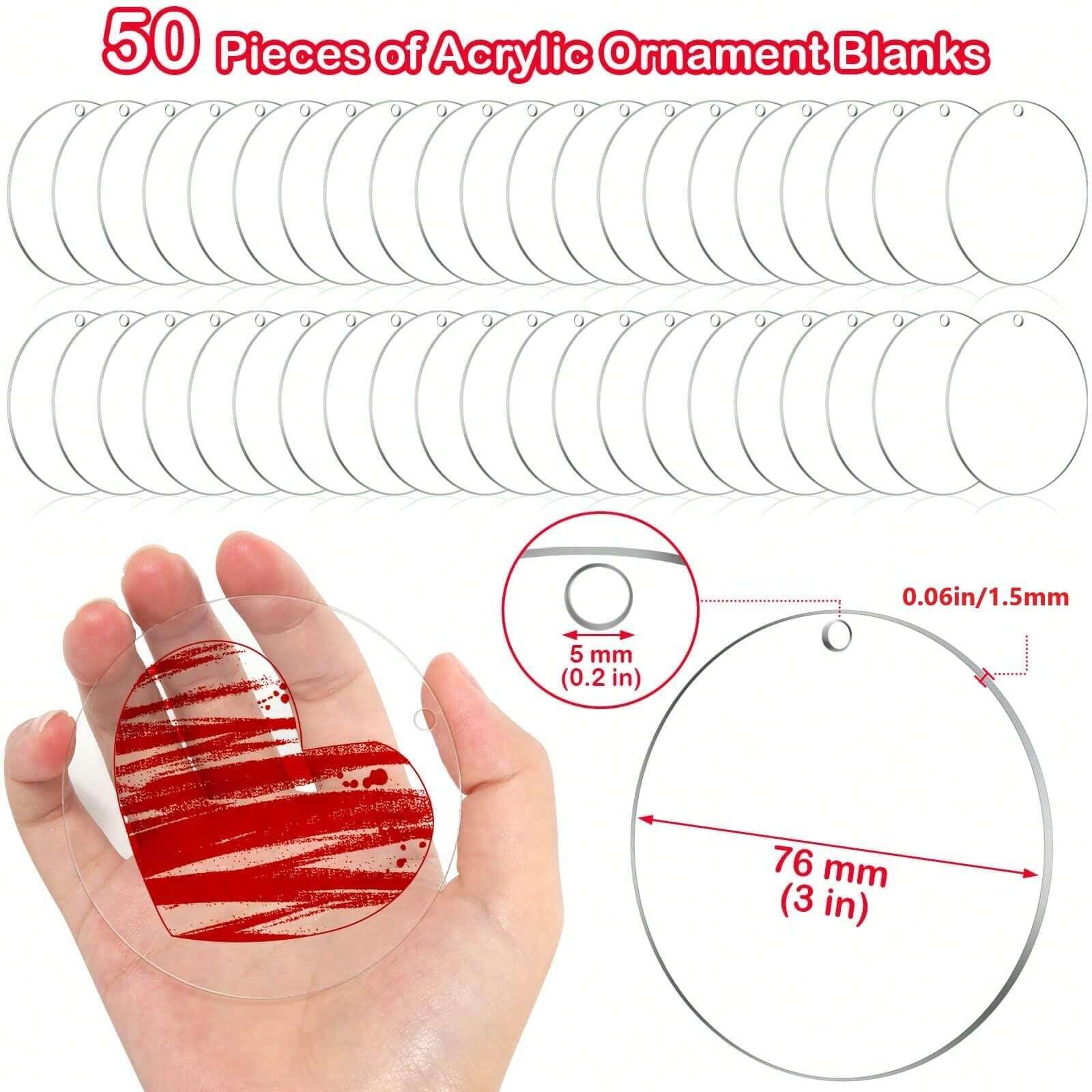 50Pcs Acrylic Ornament Blanks, 3 Inch Round Circle Acrylic Blanks Bulk ...