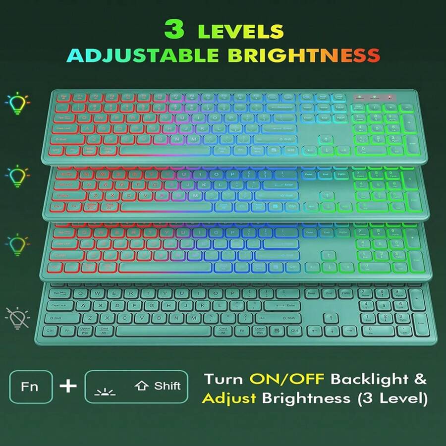 Jomaa Rgb Backlit Wireless Keyboard And Mouse Combo With With Light Up Letters Full Size