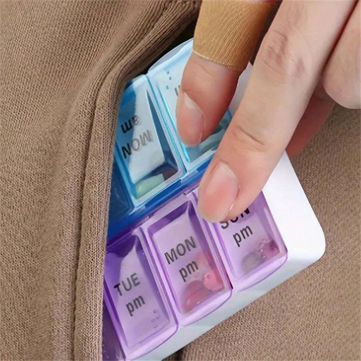 1pc Dual-Color Pill Box, Portable Weekly 7-Day Pill Organizer With ...