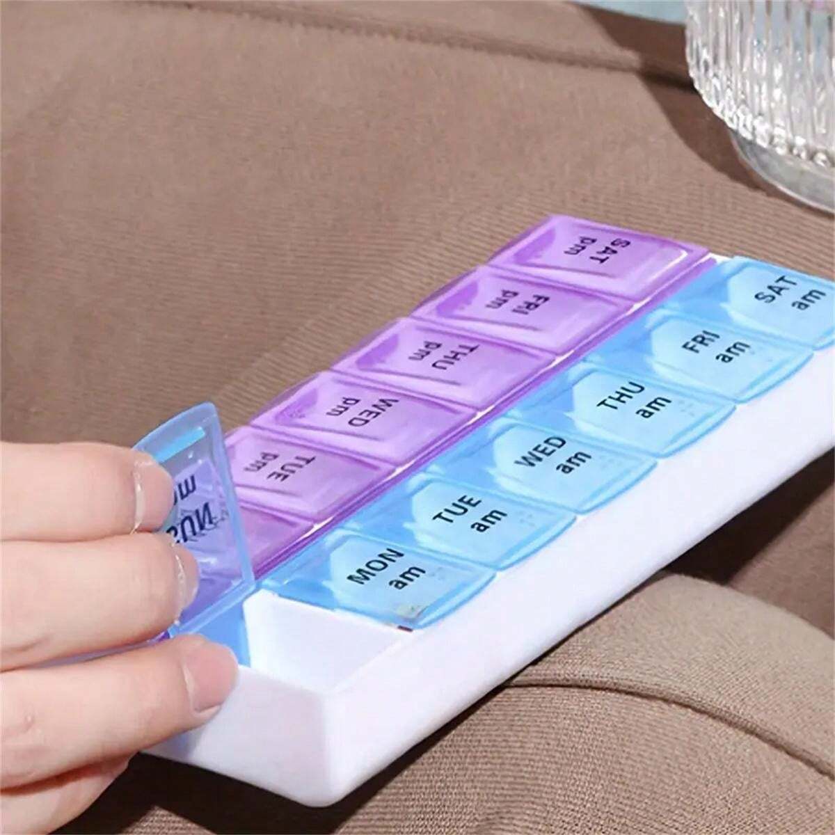 1pc Dual-Color Pill Box, Portable Weekly 7-Day Pill Organizer With ...