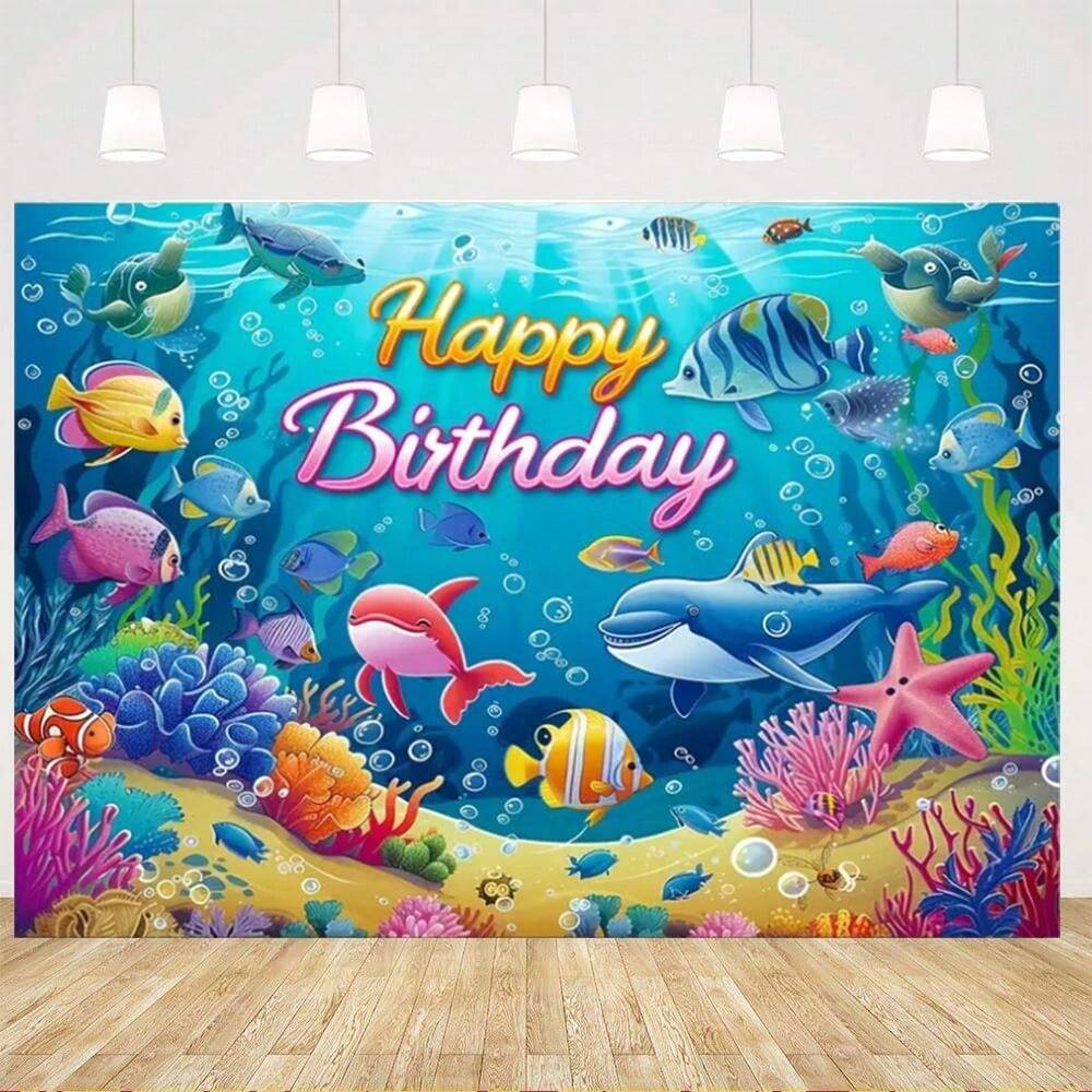1pc Sea Backdrop Ocean Animal Happy Birthday Decorations 150*100CM ...