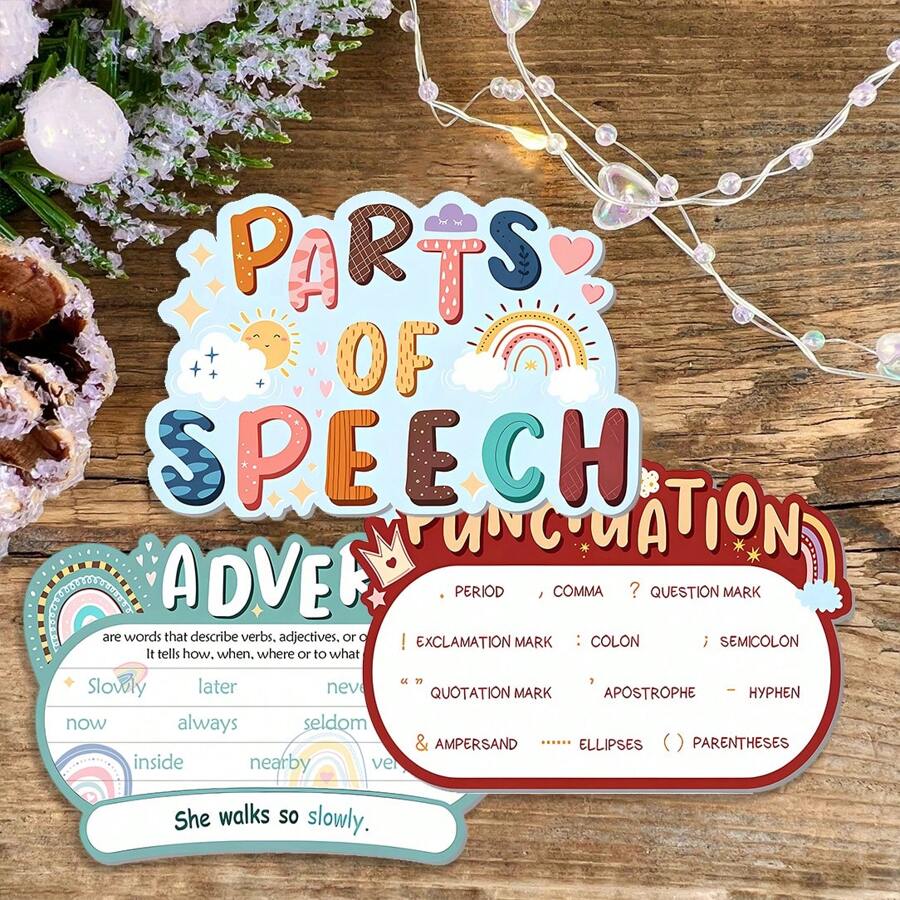 Set Of 12 Parts Of Speech Posters Boho English Grammar Chart Language ...