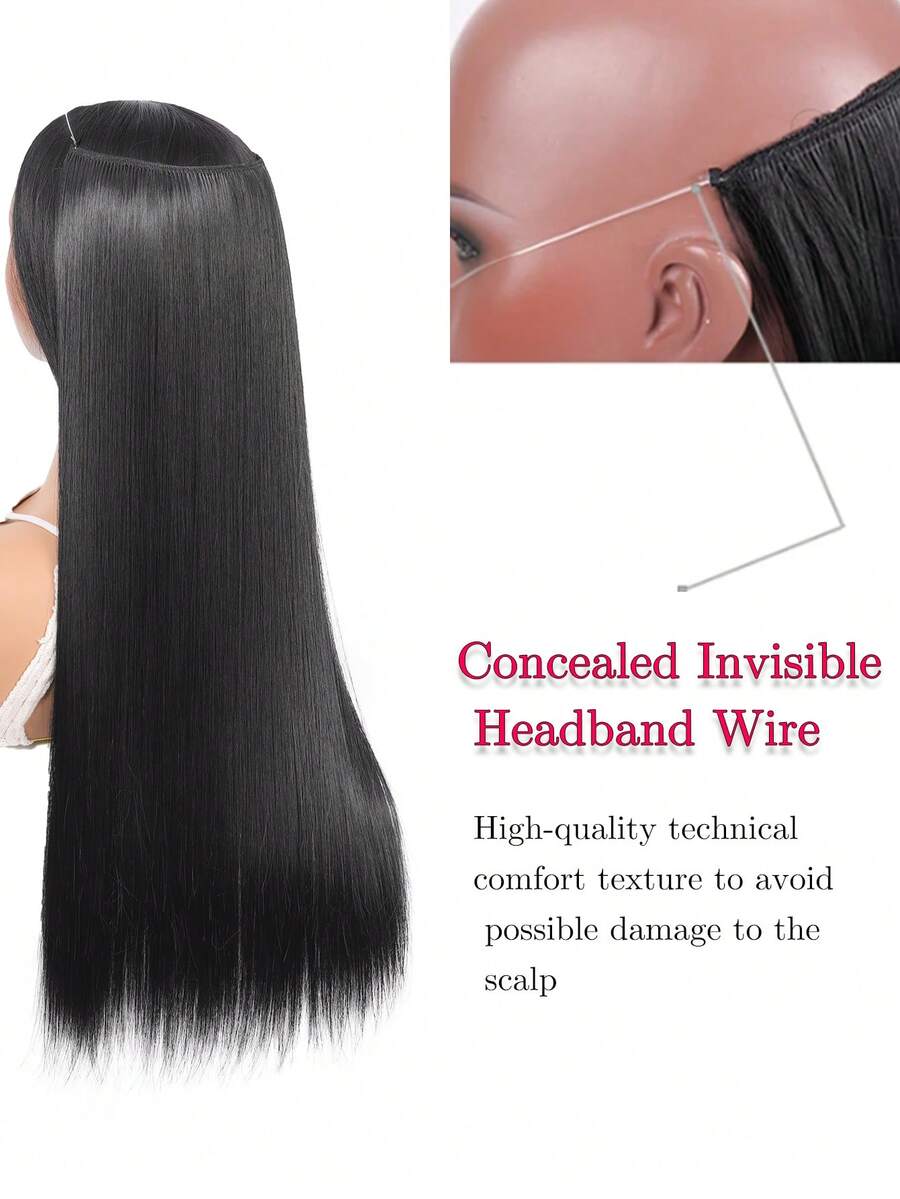 Extensiones de cabello sintético natural largo y recto sin clip, en forma de hilo de pescar ...