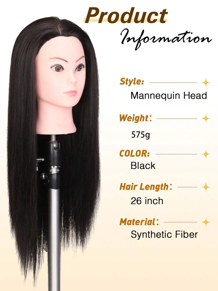 26 Inch Slicked Back Hair Teaching Head Cosmetology Mannequin Head Synthetic Straight Training ...