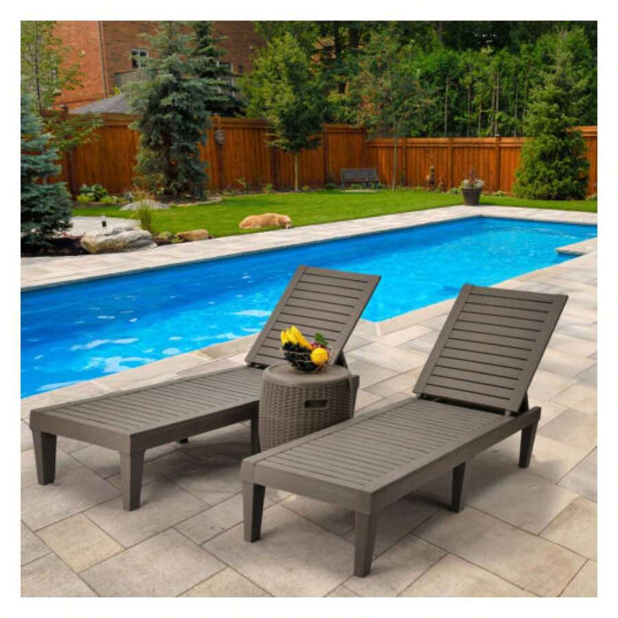 Resin Patio Lounge Chair Reclining Position Chaise Outdoor Adjustable ...