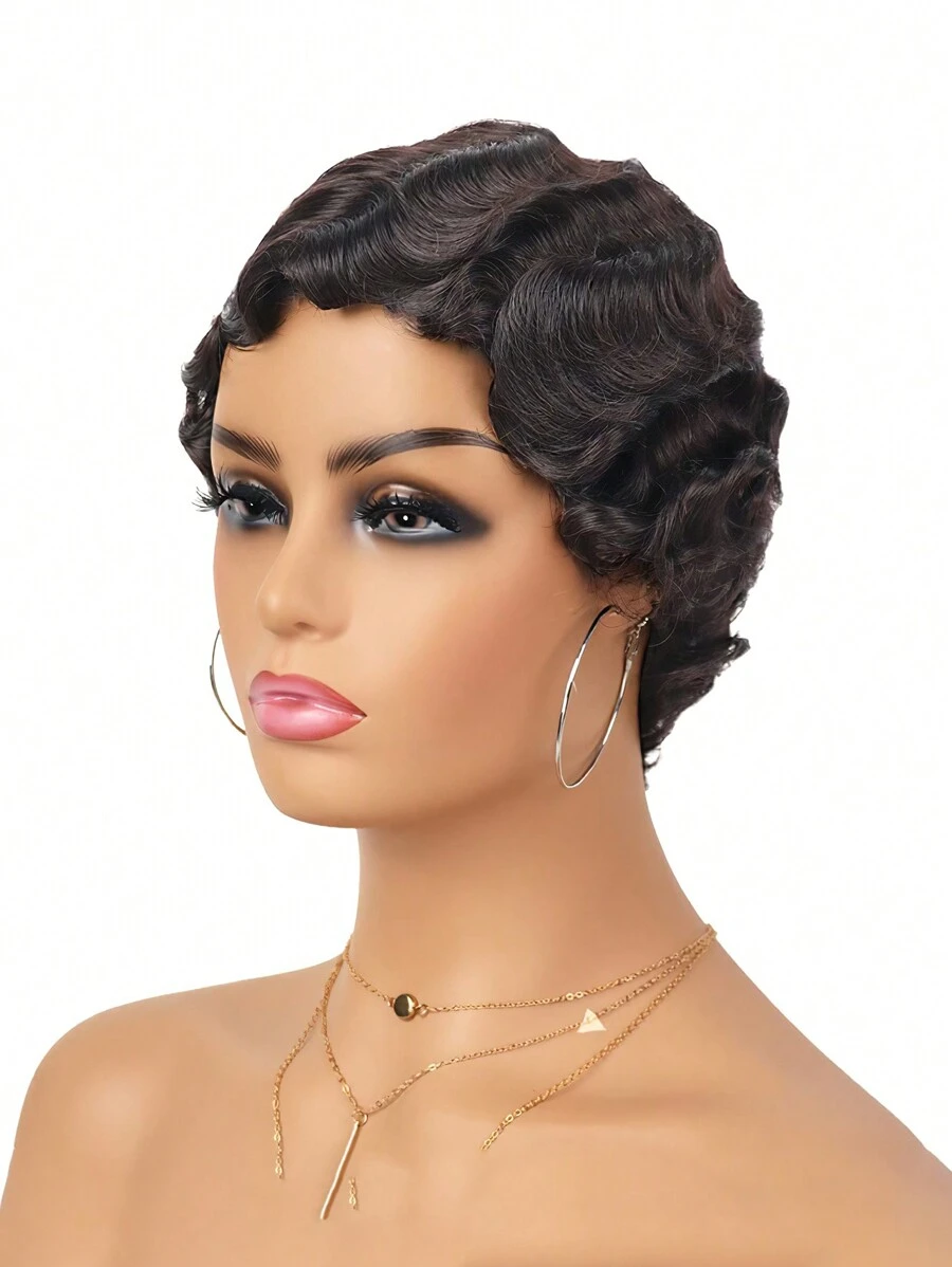 Finger Wave Wig Short Syntheyic Hair Curly Wigs For Black Women Lady ...