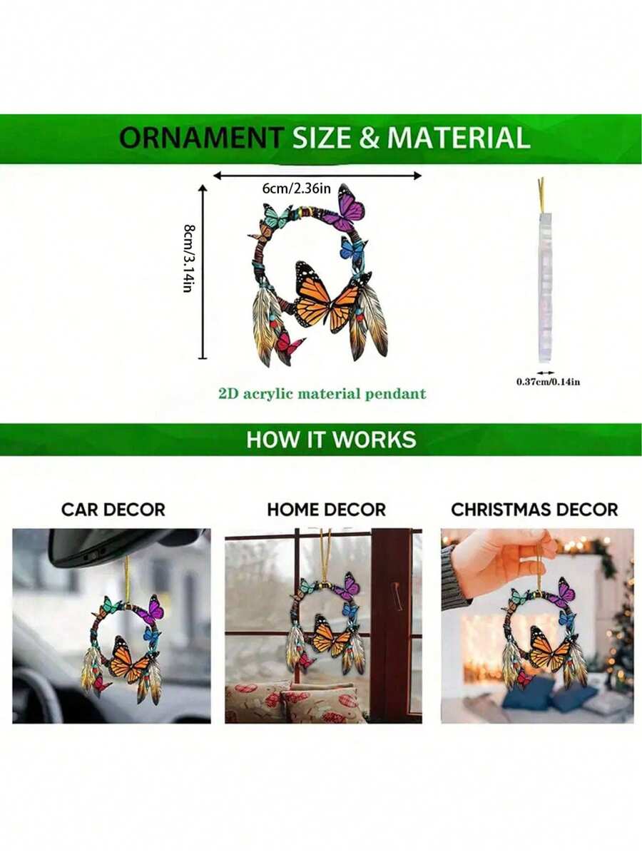 2D Acrylic Butterfly Decorative Pendan Native Circle Boho 2D Flat Car ...