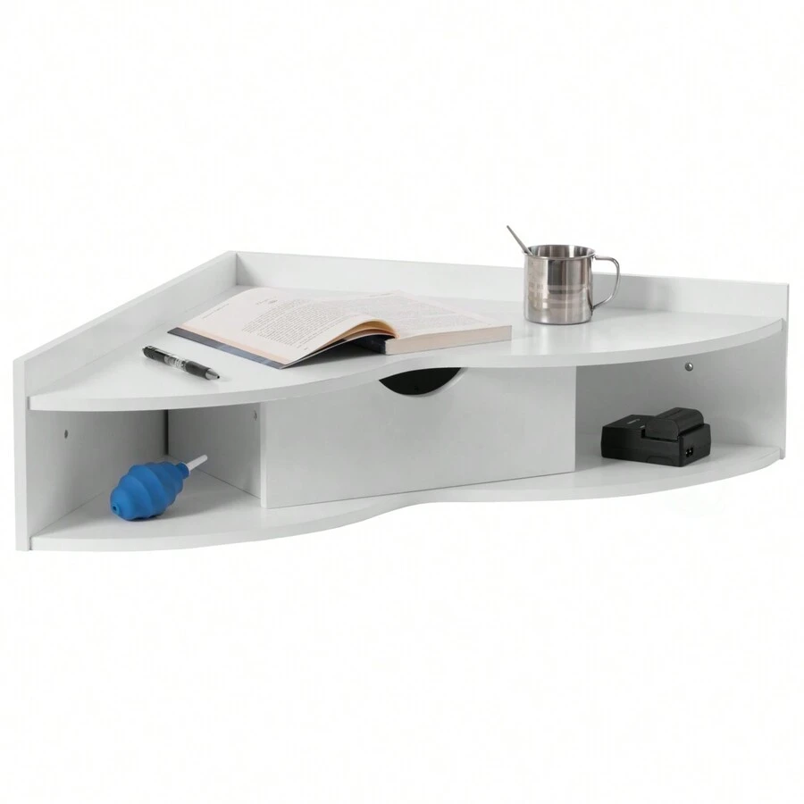 Basicwise Heart Shaped Wall Mounted Corner Desk With Drawer And Two ...