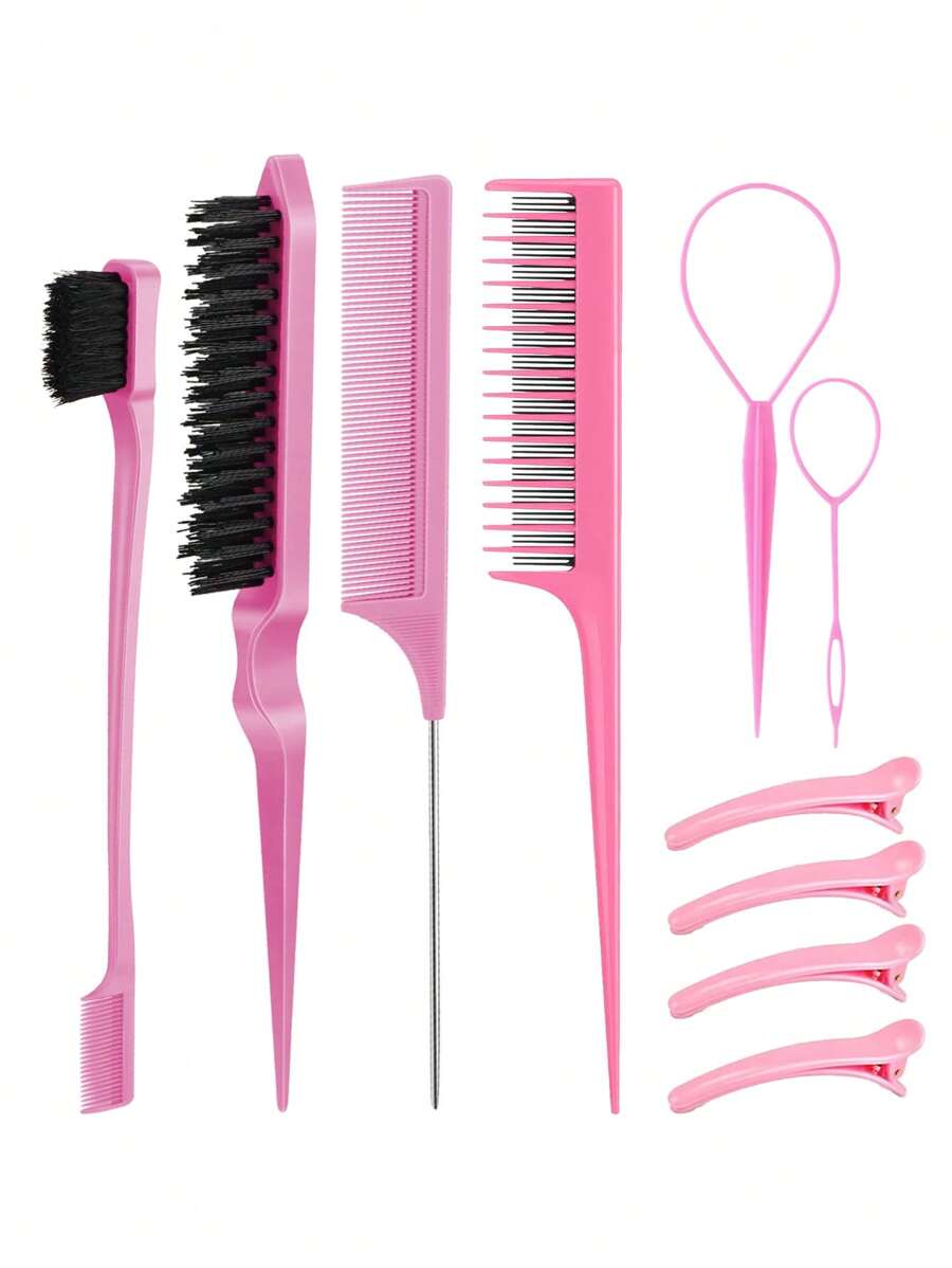 10 Pieces Hair Styling Comb Set Teasing Hair Brush Triple Teasing Comb ...
