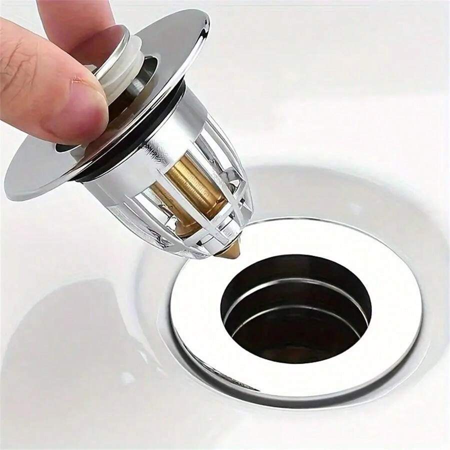 1pc Easy-Press Pop-Up Sink Drain Plug With Filter - Stainless Steel ...