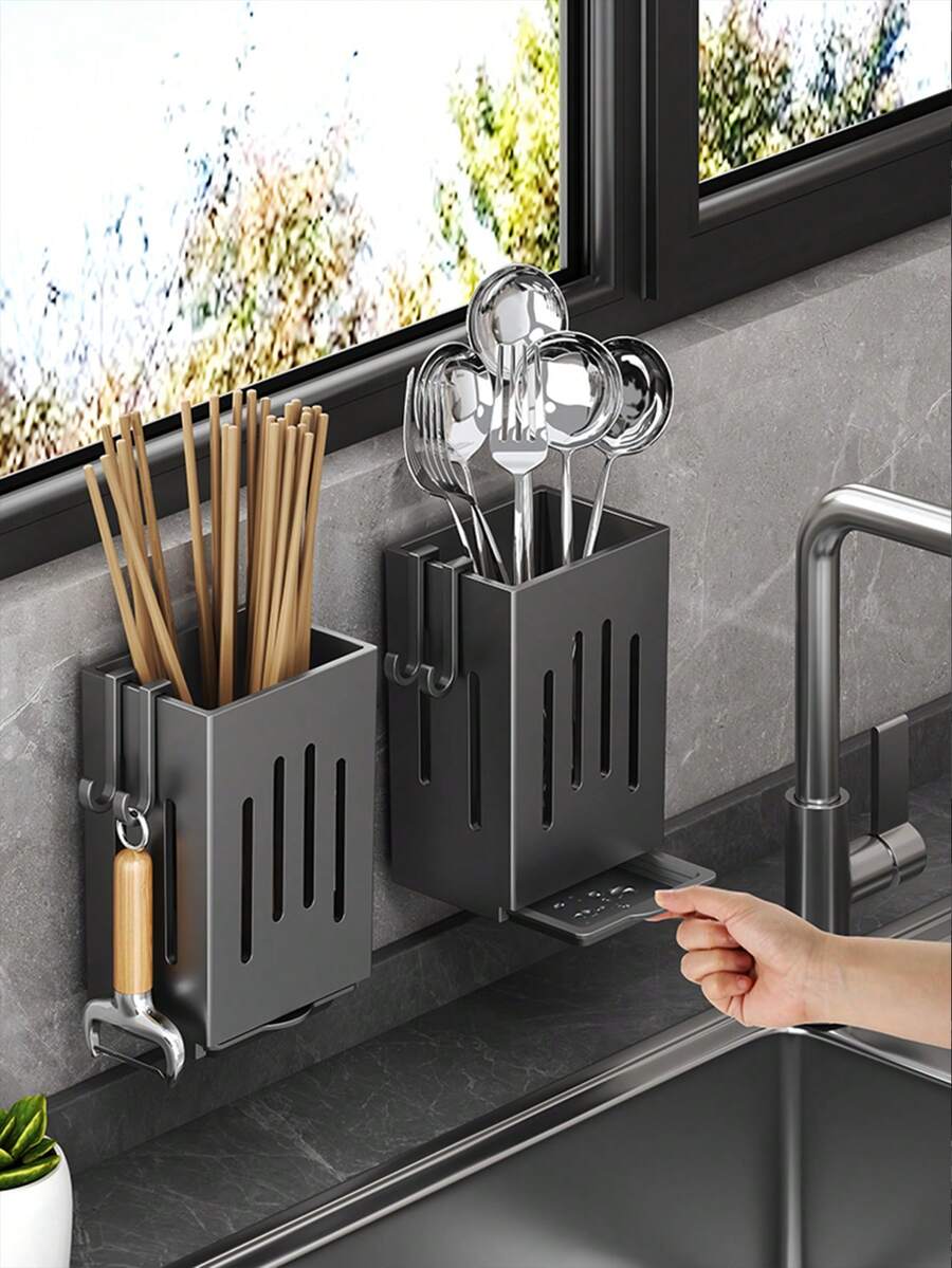 1pc Flatware Storage Box, Modernist Wall-Mounted Punching-Free Flatware ...