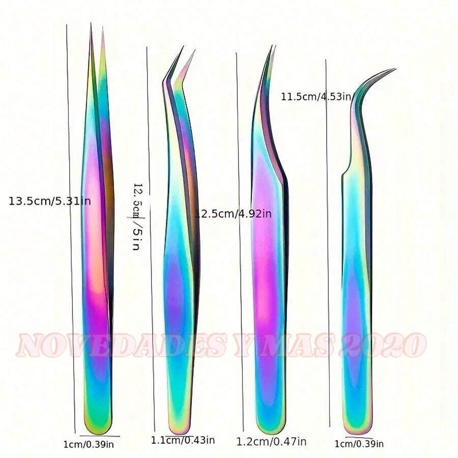Kit 4 Tweezers With Case, Mink Eyelashes, Makeup, Chameleon, Stainless ...