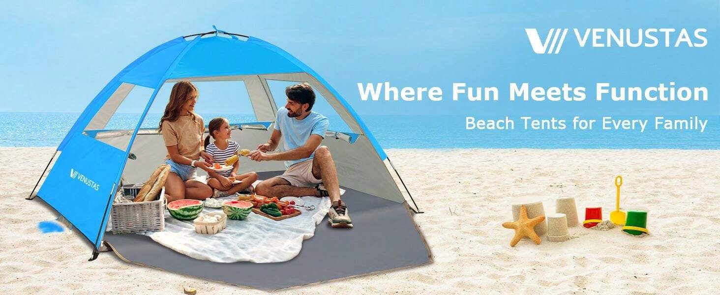 Venustas Beach Tent Sun Shelter For 3/4-5/6-7/8-10 Person, UPF 50+ UV ...