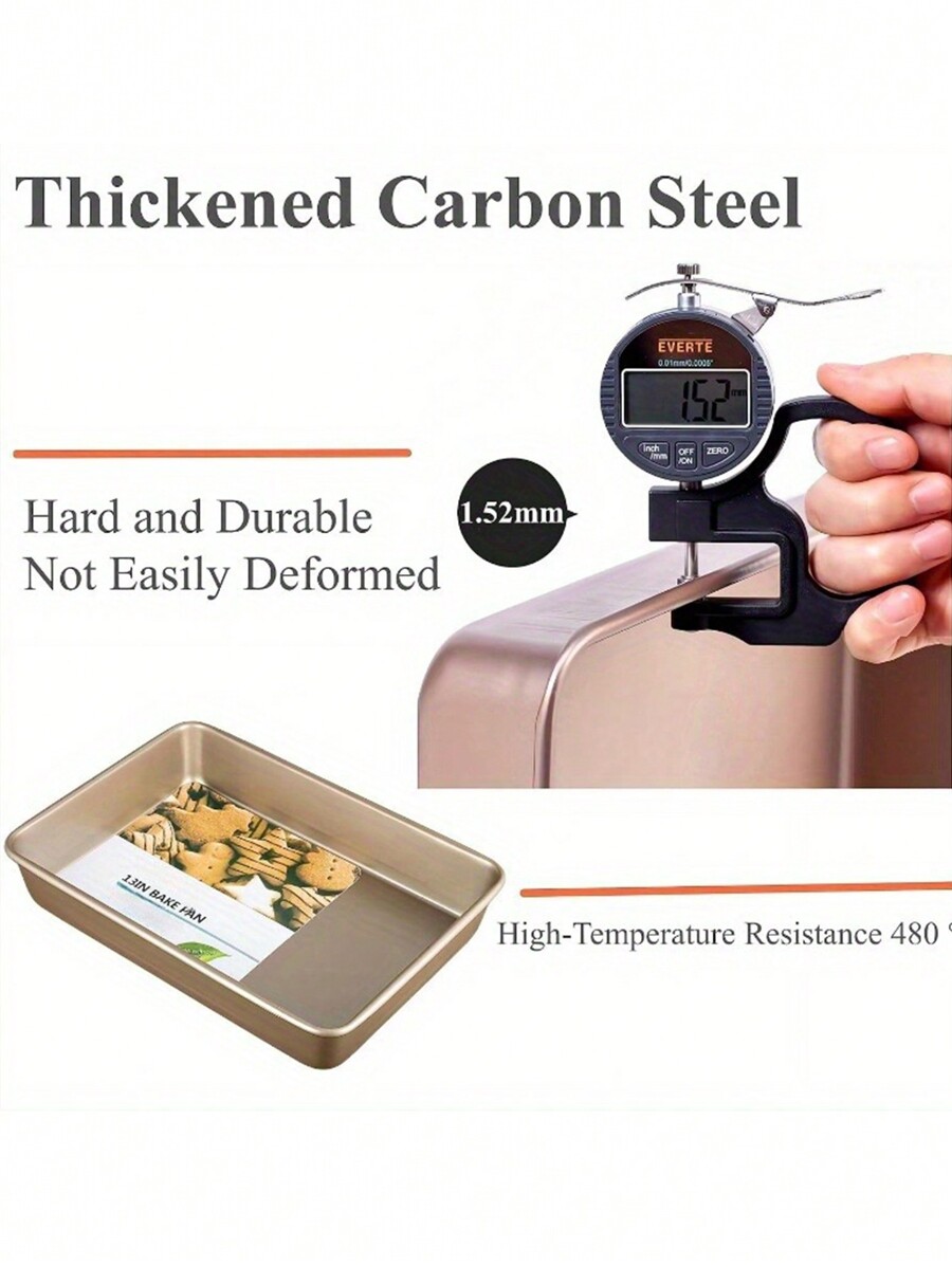 3pcs Set, 12.8 Inch Gold Heavy Duty Carbon Steel Deep Rectangle Baking ...