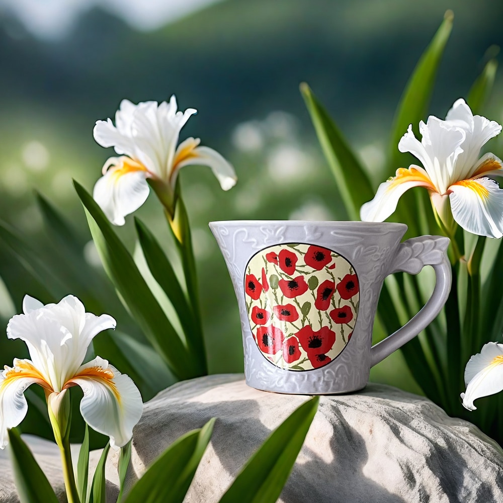 1pc Flower Pattern 3D Embossed Ceramic Mug, Romantic Floral Relief Tea ...