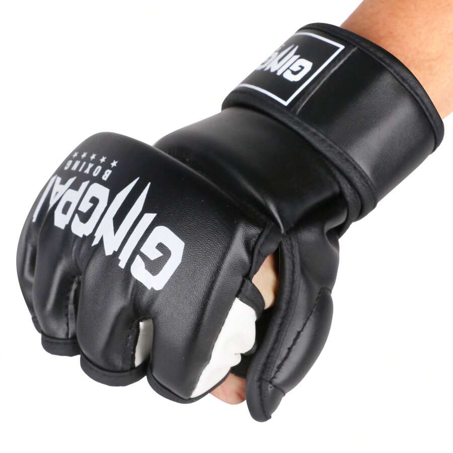 Black & White Half-Finger Boxing Gloves Adult Men/Women Breathable MMA ...