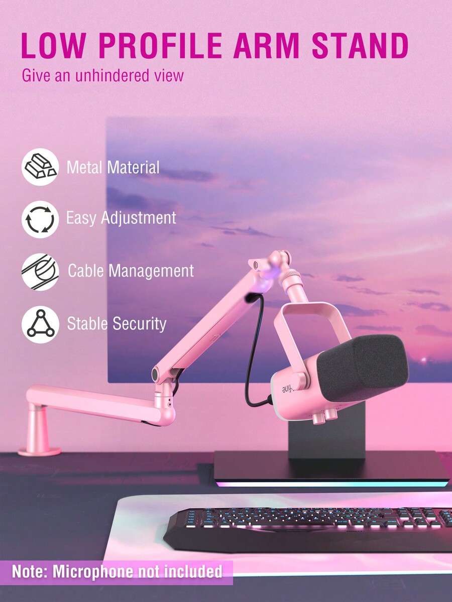 FIFINE FIFINE Low Profile Boom Arm Mic Stand, Microfoonarmstandaard met ...