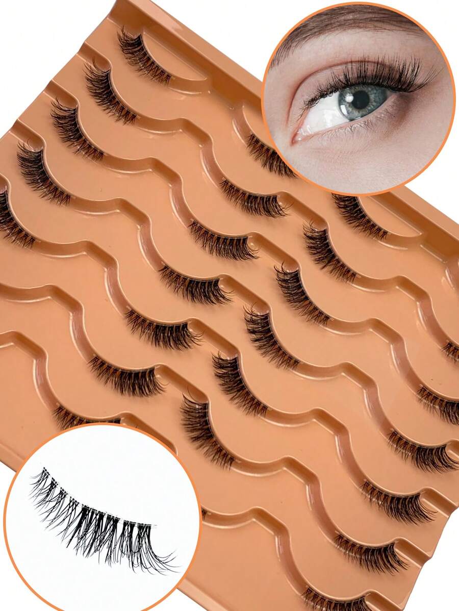 Half False Eyelashes With Clear Band Wispy Cat Eye 3D Curly Eyelashes ...