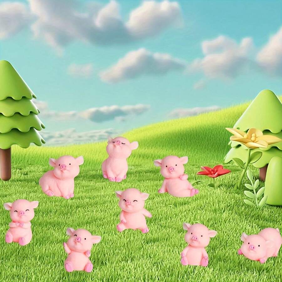 8pcs Miniature Pig Figurines, Pig Cake Topper Cupcake Topper, Mini Pig ...
