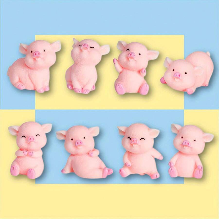 8pcs Miniature Pig Figurines, Pig Cake Topper Cupcake Topper, Mini Pig ...